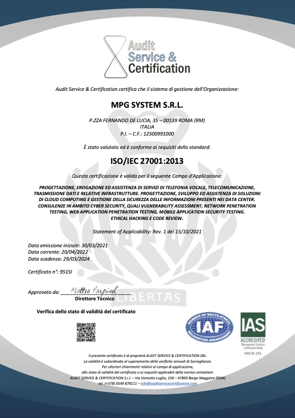 Certificazioni | MPG System